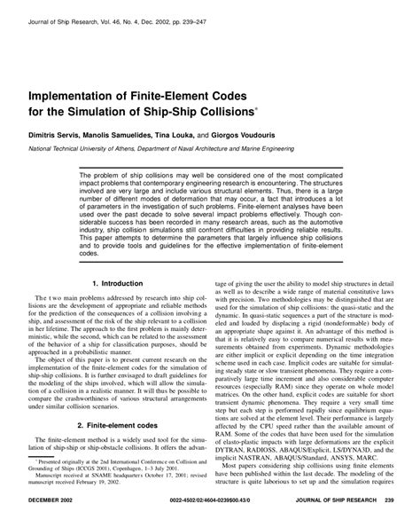Pdf Implementation Of Finite Element Codes For The Simulation Of Ship