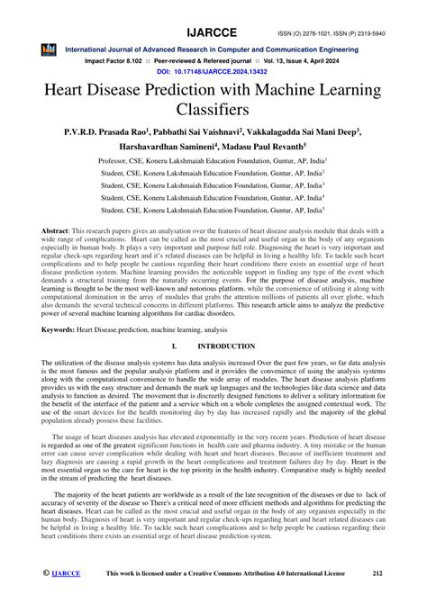Pdf Heart Disease Prediction With Machine Learning Classifiers