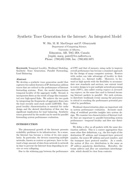 Pdf Synthetic Trace Generation For The Internet An Integrated Model