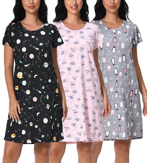 Pinkbeautim Cotton Nightgowns For Women Soft Nightshirts 3 Pack Printed