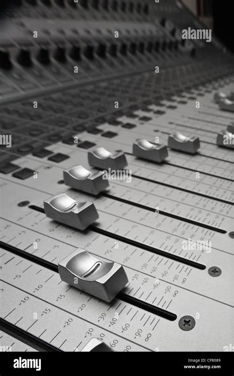 Electronic Sound Audio Mixing Desk Console In Recording Studio Showing Controls And Dials