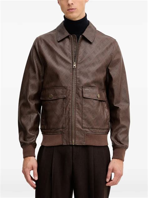 Guess Usa Monogram Zip Jacket Brown Farfetch Uk