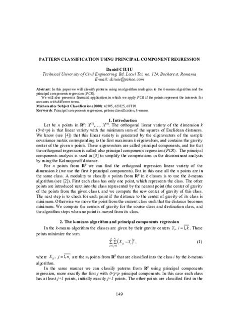 Pdf Pattern Classification Using Principal Components Regression