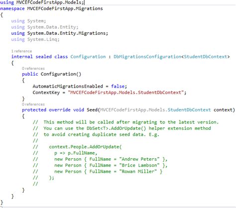 Overview Of Code First Migrations In Entity Framework