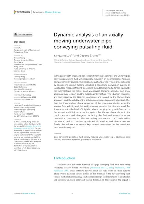 Pdf Dynamic Analysis Of An Axially Moving Underwater Pipe Conveying