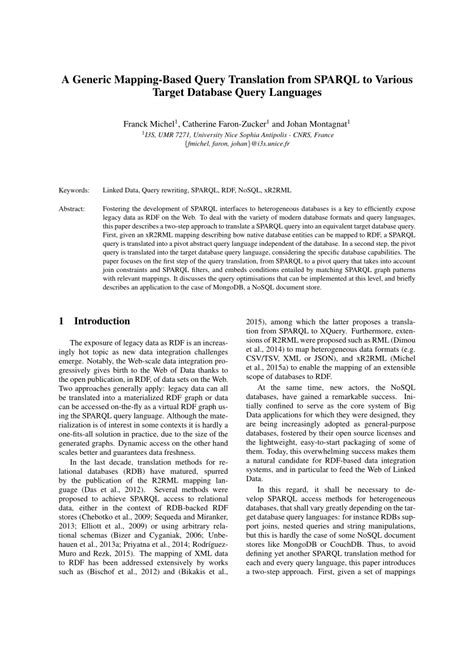 Pdf A Generic Mapping Based Query Translation From Sparql To Various
