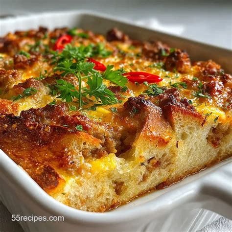 Sausage Breakfast Casserole With Bread Baked 55recipes