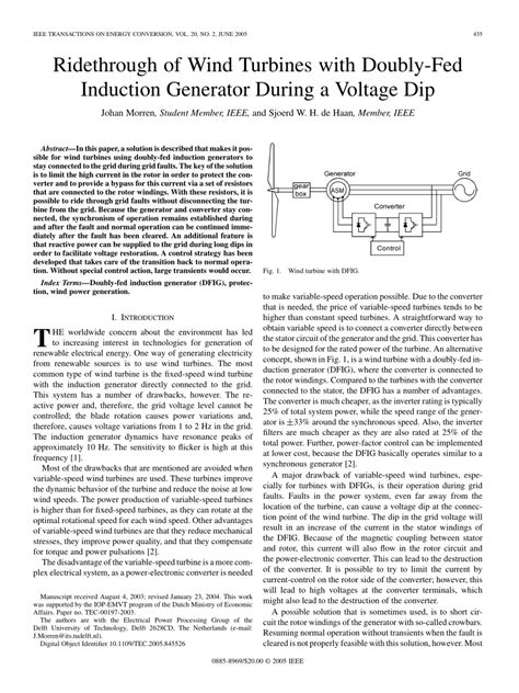 Pdf Ridethrough Of Wind Turbines With Doubly Fed Induction Generator During A Voltage Dip