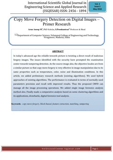 Pdf Copy Move Forgery Detection On Digital Images Primer Research