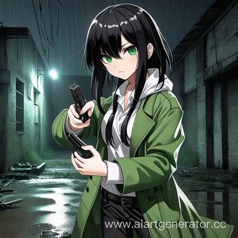 Fearless Anime Girl Battling Monsters In Abandoned Building At Night Ai Art Generator