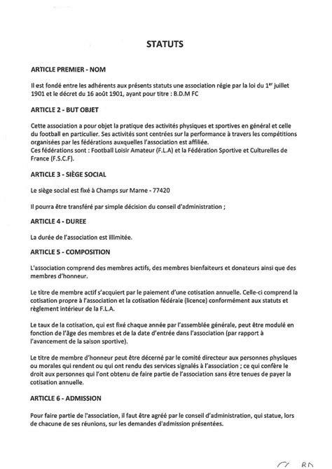 Actualité Statuts Association Bdm Fc Club Football Bdm Fc Footeo