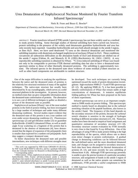 Pdf Urea Denaturation Of Staphylococcal Nuclease Monitored By Fourier
