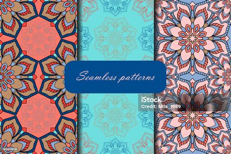 3 완벽 한 패턴을 설정 합니다 현대 색상에 만다라와 장식 패턴 0명에 대한 스톡 벡터 아트 및 기타 이미지 0명 3가지 개체 갈색 Istock