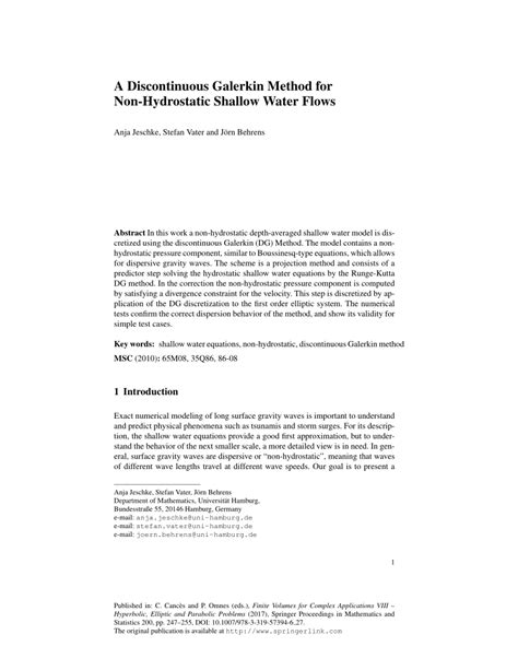 Pdf A Discontinuous Galerkin Method For Non Hydrostatic Shallow Water Flows
