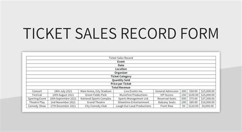 Ticket Sales Record Form Excel Template And Google Sheets File For Free Download Slidesdocs