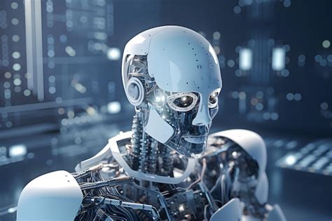 Separated Robot Head With Metal And Steel Brain Engine Inside Close Up