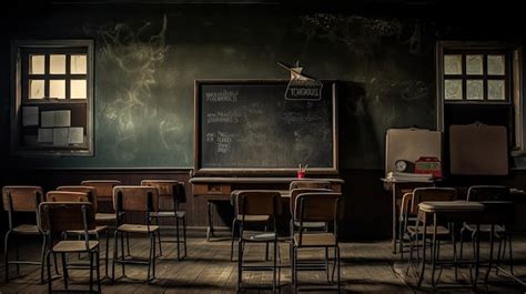 Haunting Dark Classroom Premium Ai Generated Image