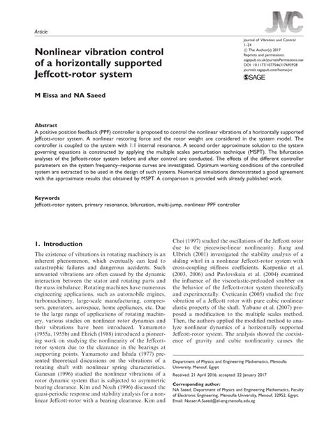Pdf Nonlinear Vibration Control Of A Horizontally Supported Jeffcott Rotor System