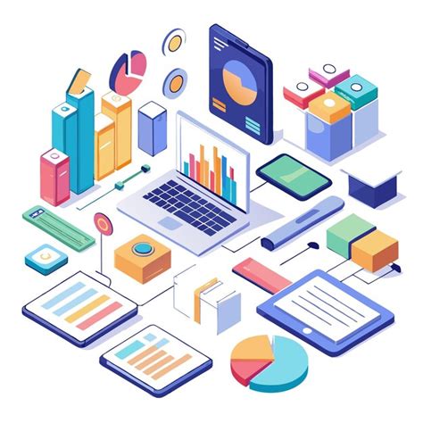 Isometric Illustration Of Data Analysis And Business Intelligence With Charts Graphs And Devices