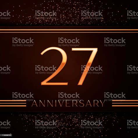 현실적인 20 일곱 년 기념일 축 하 로고 황금 숫자와 갈색 바탕에 황금 색종이 당신의 생일 파티를 위한 다채로운 벡터 템플릿 요소 0명에 대한 스톡 벡터 아트 및 기타