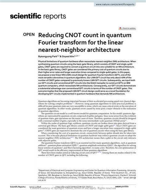 Pdf Reducing Cnot Count In Quantum Fourier Transform For The Linear Nearest Neighbor Architecture