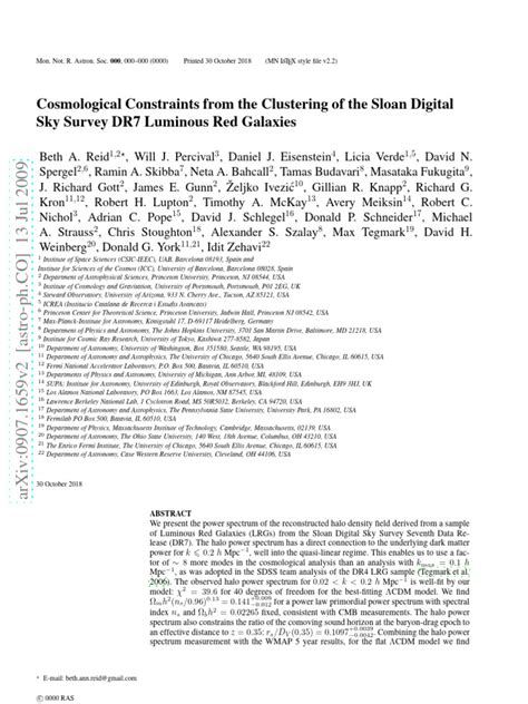 09071659 Cosmological Constraints From The Clustering Of The Sloan