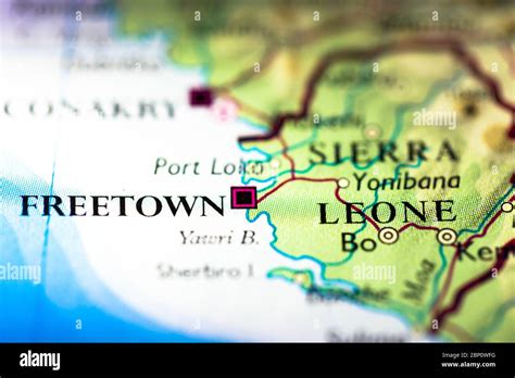 Shallow Depth Of Field Focus On Geographical Map Location Of Freetown