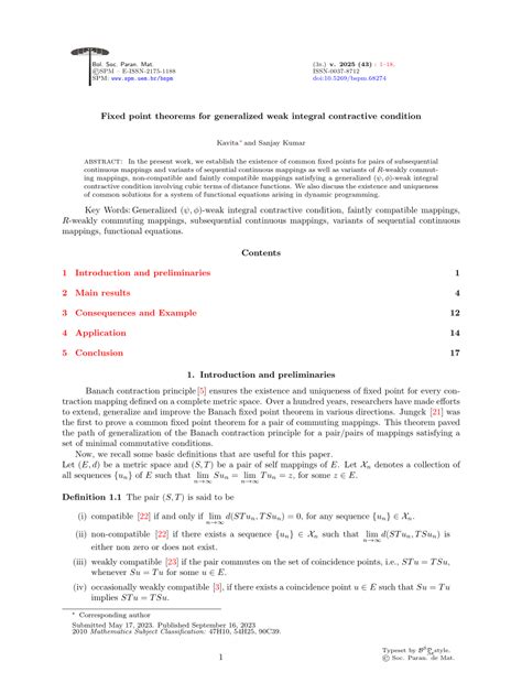 Pdf Fixed Point Theorems For Generalized Weak Integral Contractive Condition