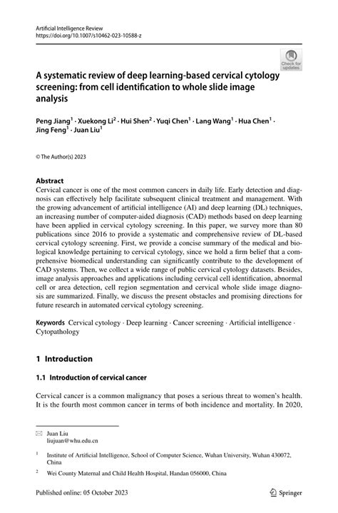 Pdf A Systematic Review Of Deep Learning Based Cervical Cytology Screening From Cell