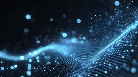Ethereal Wave Patterns Illuminated By Shimmering Blue Particles In A Dark Environment Stock