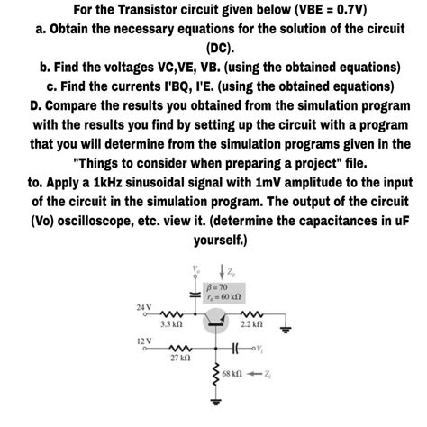 Solved For The Transistor Circuit Given Below VBE Chegg