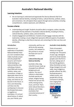 Year Civics Lessons On Australia S National Identity By Aussie EdSpark