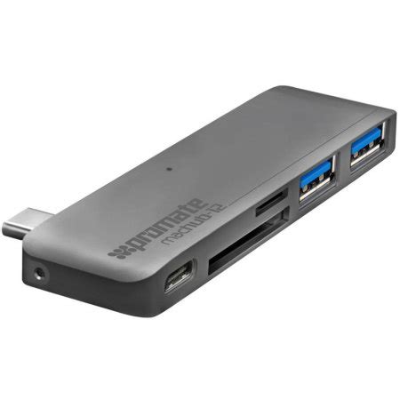 Promate Usb C Adapter Usb Micro Sd Sd Card Hub Space Grey