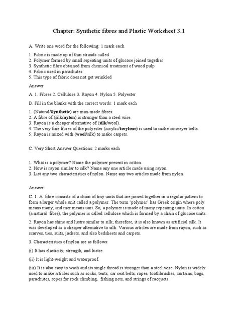 Class 8 Chapter 3 Pdf Plastic Fibers
