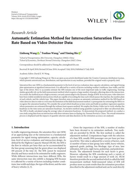 Pdf Automatic Estimation Method For Intersection Saturation Flow Rate Based On Video Detector Data