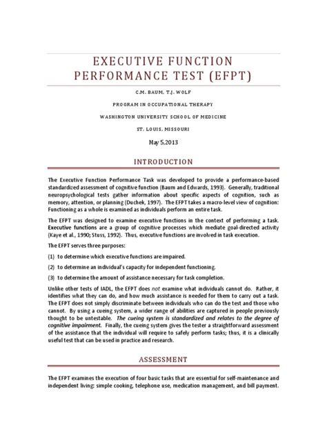 Executive Function Performance Test Efpt Download Free Pdf