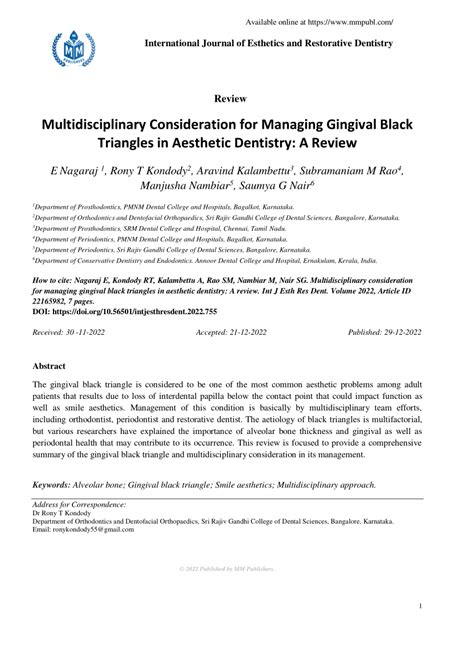 Pdf Multidisciplinary Consideration For Managing Gingival Black Triangles In Aesthetic