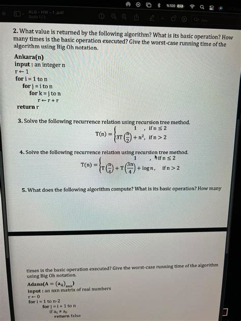 Solved 2 What Value Is Returned By The Following Algorithm