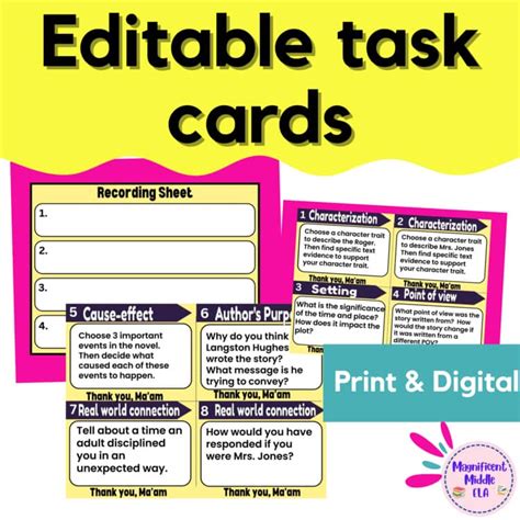 Thank You Maam By Langston Hughes Comprehension Task Cards Analysis