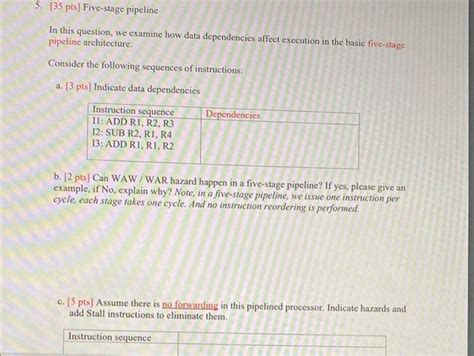 solved 5 [35 pts] five stage pipeline in this question we