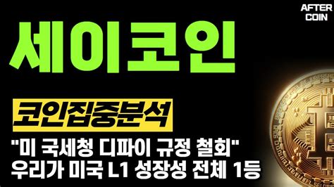 세이 코인 미 국세청 디파이 규정 철회 우리가 미국 L1 성장성 전체 1등 세이코인분석 세이코인전망 세이코인호재