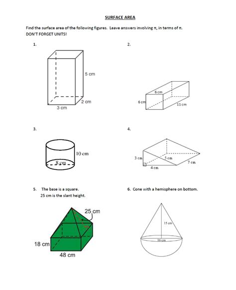 Solved SURFACE AREA Find The Surface Area Of The Following Chegg