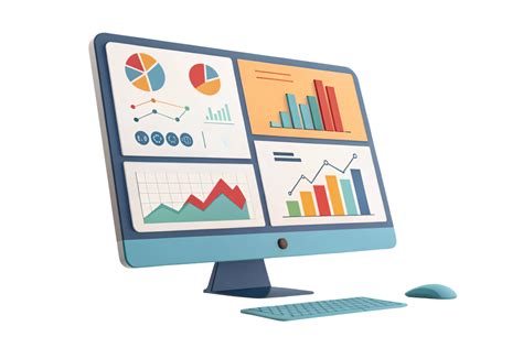 A Sleek Computer Setup Showcasing Colorful Graphs Bar Charts And Line Trends On A Vibrant
