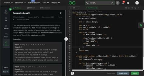 Dsa Binarysearch Java Aggressivecows Geeksforgeeks Greedyalgorithm Sai Samhitha Nadipena