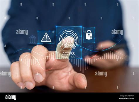 Access Control Concept Businessman Using Mobile Smartphone With Virtual Access Control Icon For