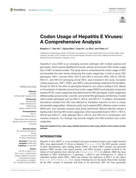 Pdf Codon Usage Of Hepatitis E Viruses A Comprehensive Analysis