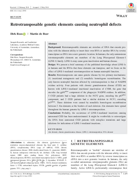 Pdf Retrotransposable Genetic Elements Causing Neutrophil Defects Dirk Roos