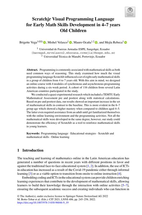Pdf Scratchjr Visual Programming Language For Early Math Skills Development In 47 Years Old