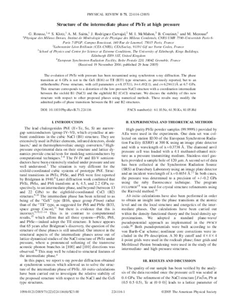 Pdf Structure Of The Intermediate Phase Of Pbte At High Pressure