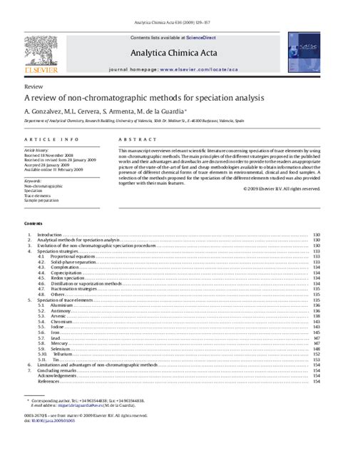 Pdf A Review Of Non Chromatographic Methods For Speciation Analysis